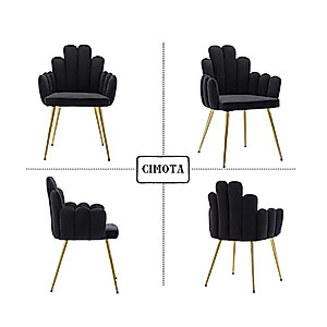 CIMOTA Black Dining Chairs Set of 2 Velvet Upholstered Comfy Living Room Chairs Modern Finger Shape Back Vanity Chair with Arms for Makeup Room/Bedroom, 2PCS