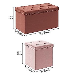 YITAHOME Velvet Tufted Storage Ottoman Bench with Stylish Rivets, for Bedroom Living Room Dressing Room for Multipurpose use (Set of 3, Pink)