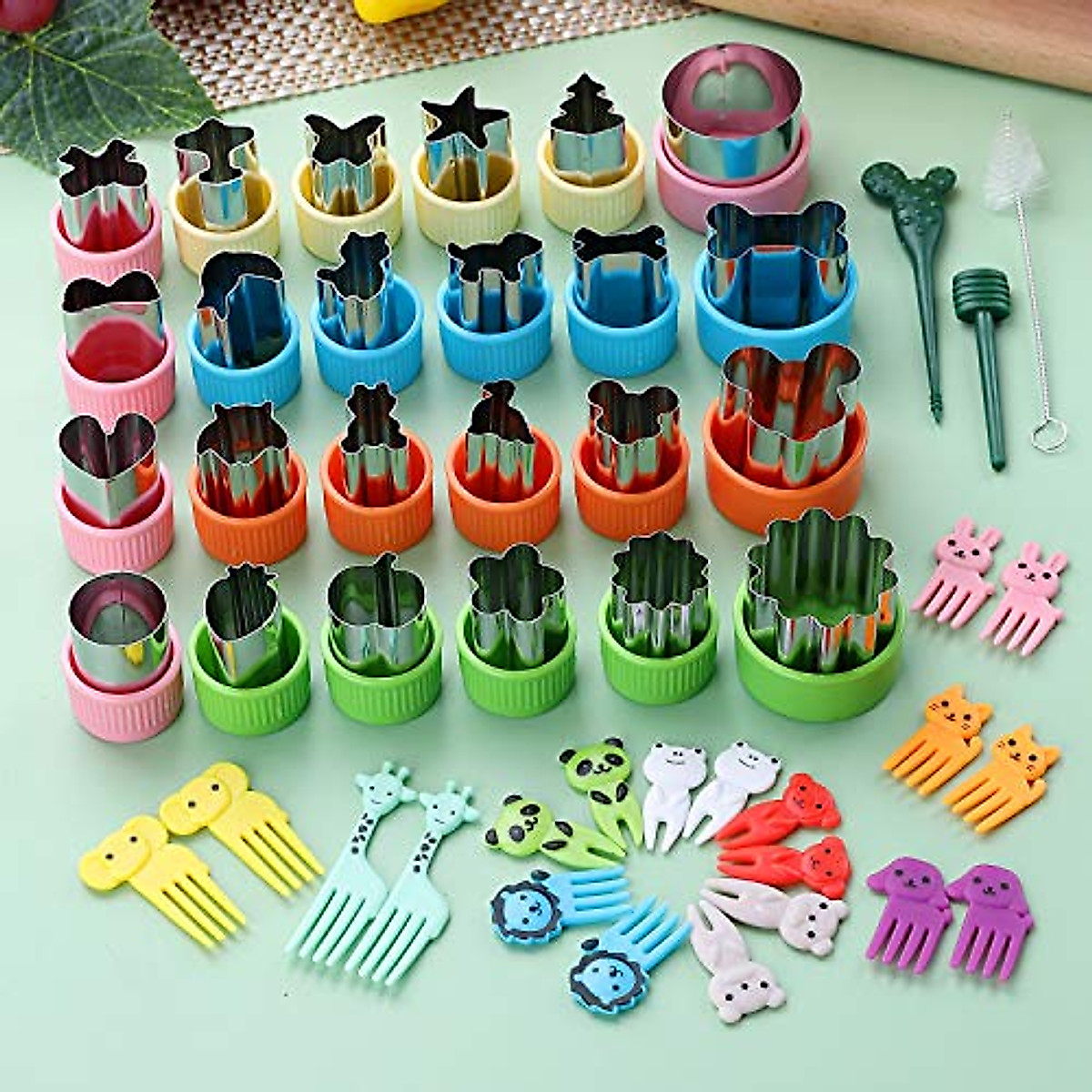 24 pcs Vegetable Cutter Shapes Sets Cookie Cutters Fruit Stamps Mold with 20 pcs Food Picks and Forks for Kids