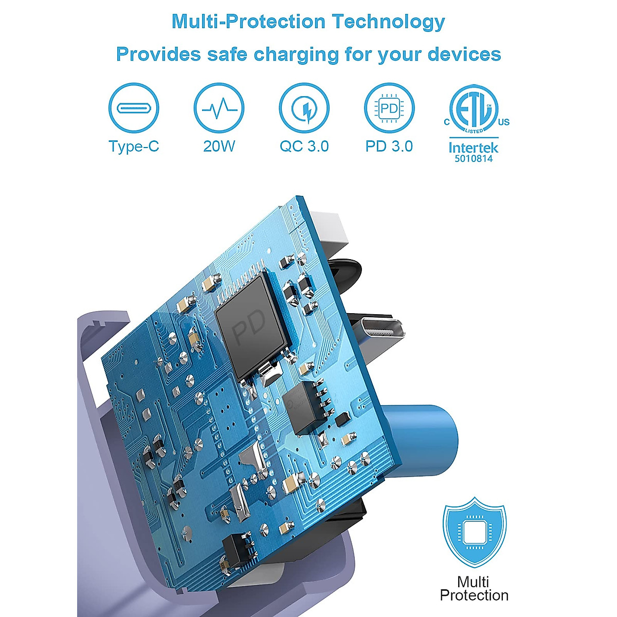 [3 Pack] USB C Wall Charger, iPhone Charger Block 20W PD Power Adapter Compatible iPhone 15/15Pro/15Pro Max/15Plus/14 13 12 11 Pro Max/Pro/Mini/Xs/XR/X, iPad Pro/Mini - Purple