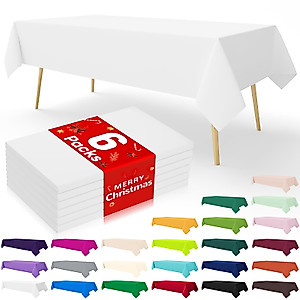 Smiry Disposable Table Cloth - 6 Pack, 54 x 108 Inch Table Cloths for Parties, Decorative Tablecloths for Rectangle Tables, Waterproof Plastic Table Cover, Leakproof & Sturdy, White