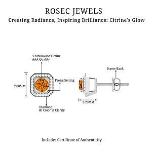 Certified Citrine and Diamond Halo Stud Earrings for Women, 1.25 cttw, Aaa Quality, 14K White Gold