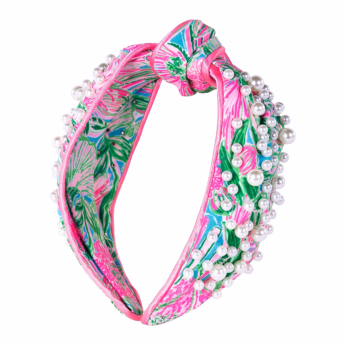 Lilly Pulitzer Colorful Knotted Pearl Headband, Wide Satin Headband, Cute Embellished Hair Accessories for Women & Girls, Coming in Ho