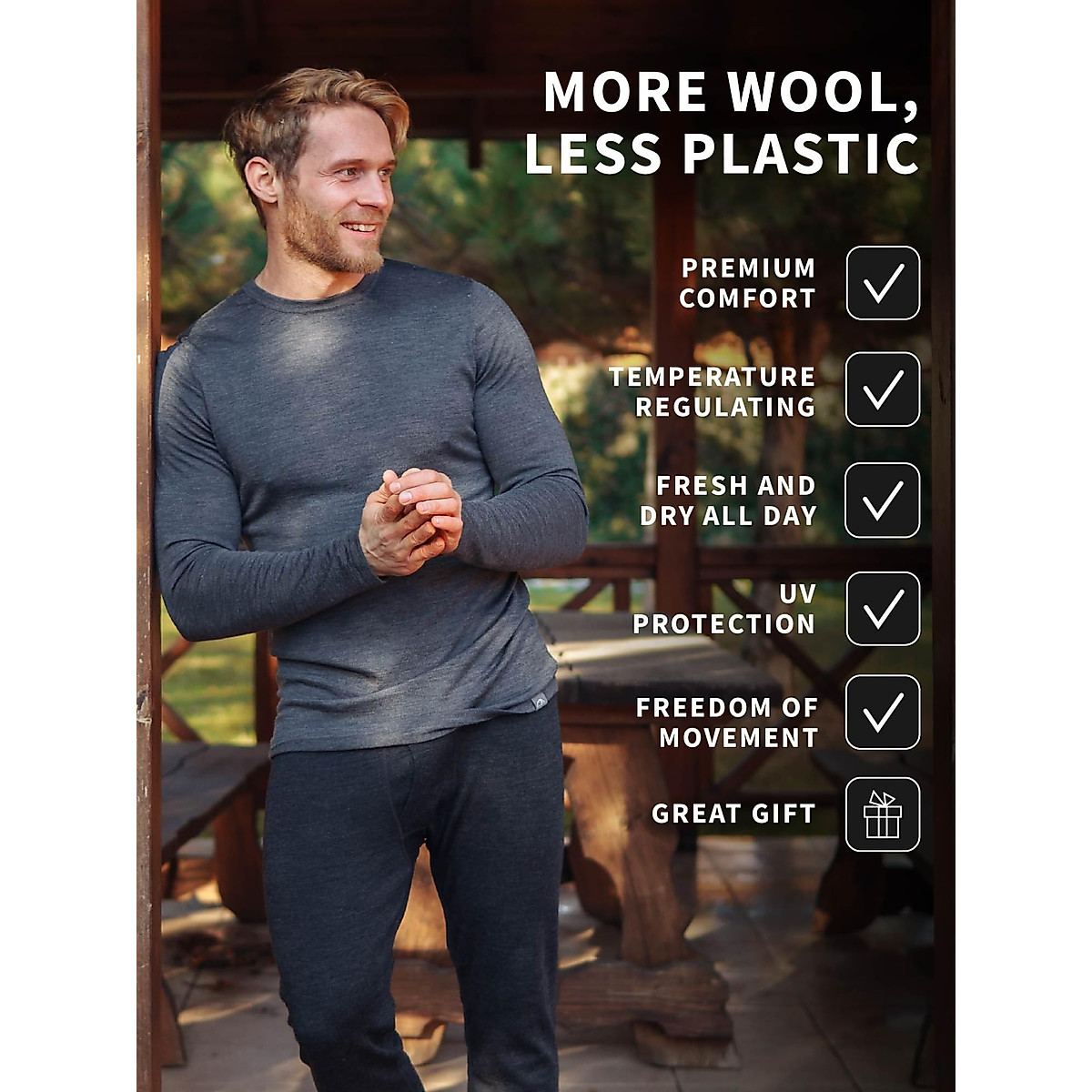 Merino.tech Merino Wool Base Layer - Mens 100% Merino Wool Long Sleeve Thermal Shirts Lite, Midweight, Heavyweight + Socks (Large, 250 Natural Merinos)