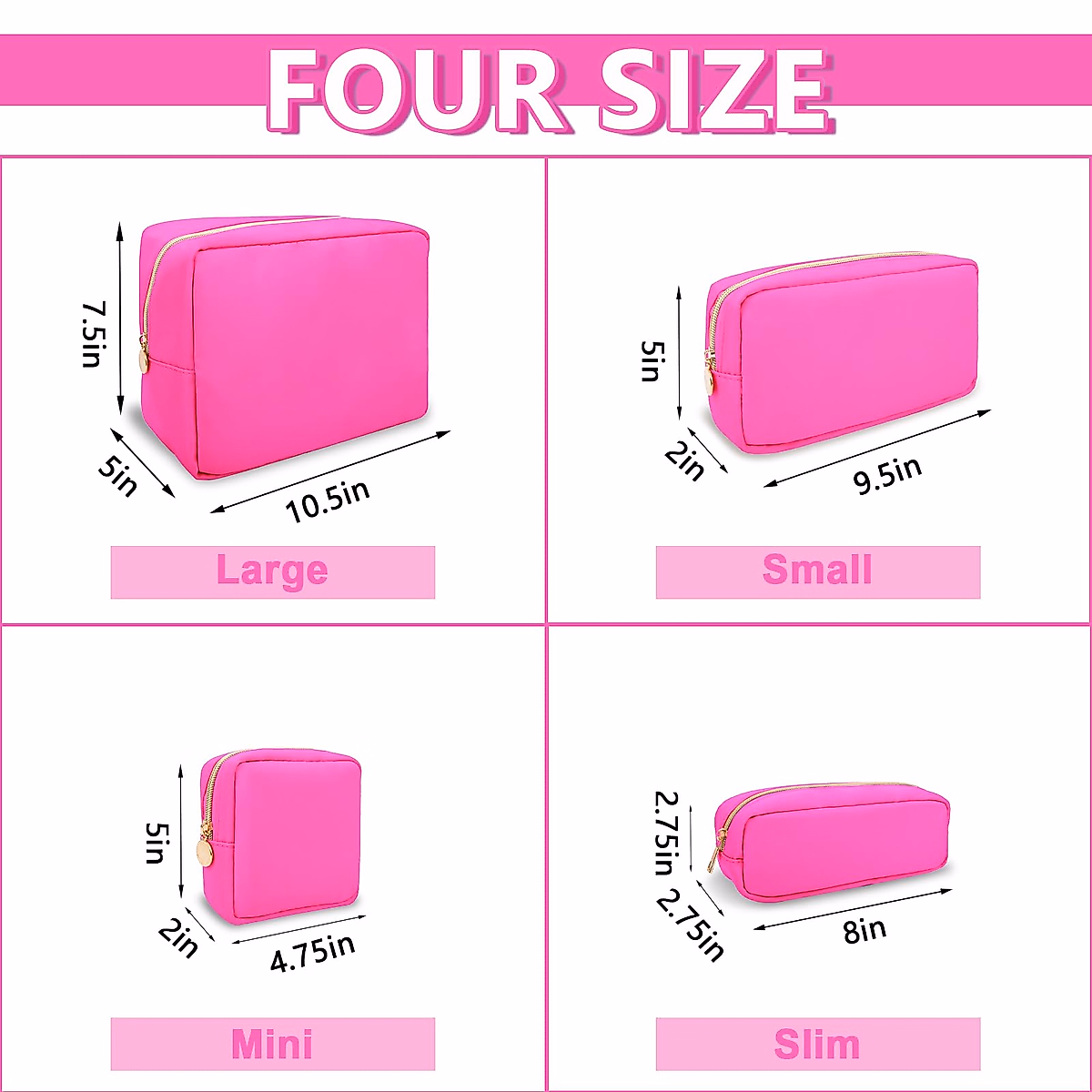 UIXIZQ Waterproof Mini Makeup Bag Pouch for Purse,Small Cosmetic Travel Bag Pouch Nylon Toiletry Organizers Bag for Women Girls,Cute Mini Zipper Pouch Preppy Coin Purse for Work(Mini-Hot Pink)