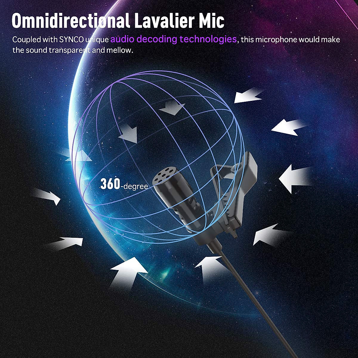 SYNCO Lav-S6M Lavalier Microphone, 3.5mm Audio-Monitor Port Clip-on Condenser Mic Support USB Charging, 6M/19.7 FT Cable Noise Reduction for YouTube, Interview, Conference, Live Broadcast