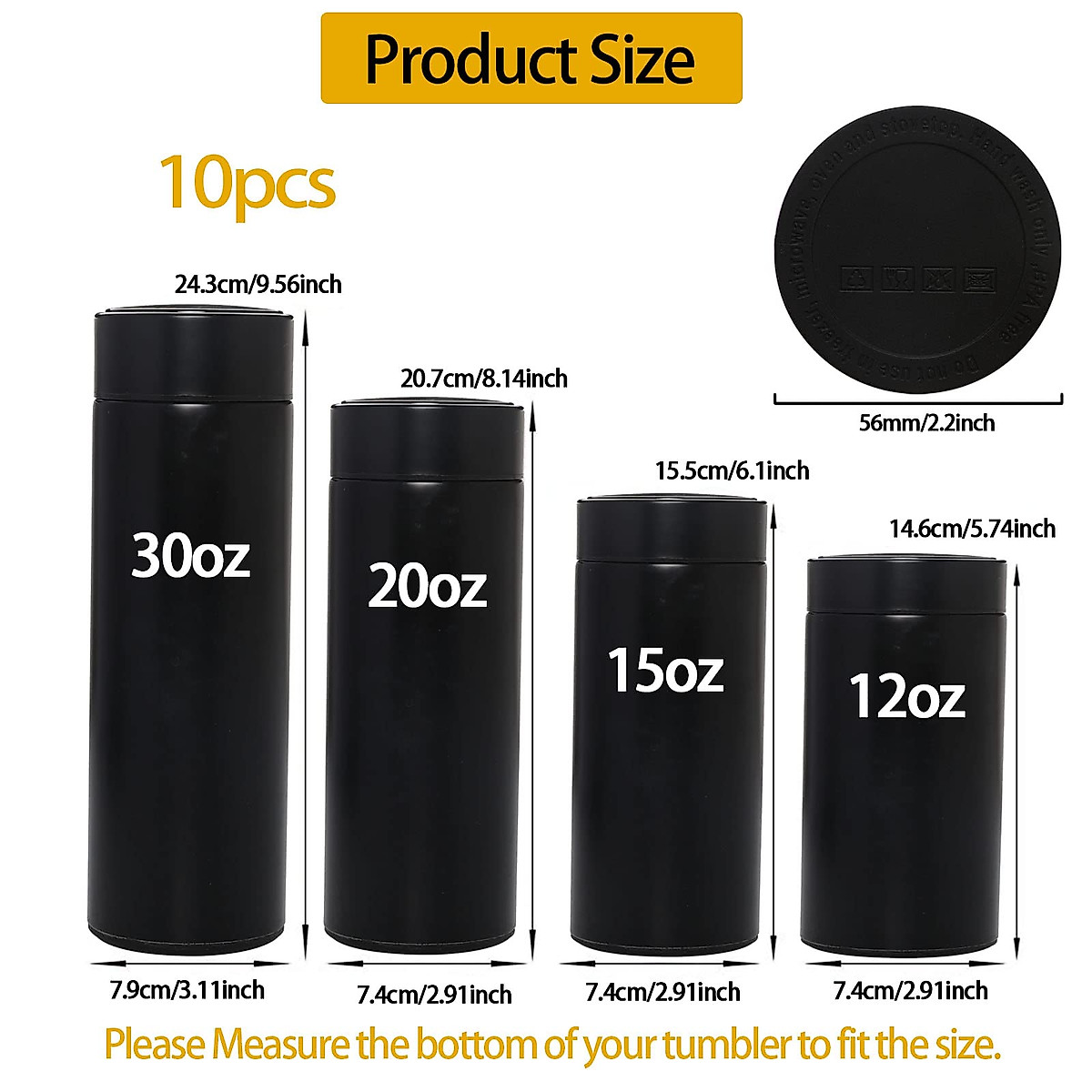 Mozeat Lens 10Pcs Rubber Bottoms for Sublimation Tumblers, Protective Anti-Slip Silicone Bottoms with Adhesive, Tumbler Bumpers Rubber Bottom for Skinny Tumblers