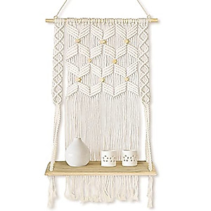 Daisy & Olive Large Premium Macrame Wall Hanging Shelf - Bohemian Wall Decor for Bedroom - Floating Shelves for Wall Decor - Aesthetic Room Decor - Shelf Wall Hanging Plant Hanger - Crochet Hangings