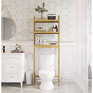 SMIBUY Bamboo Bathroom Over-The-Toilet Storage Shelf with 3-Tier Adjustable Shelves and 4-Tier Bamboo Rack Organizer Unit for Living Room Bedroom Kitchen (Natural)