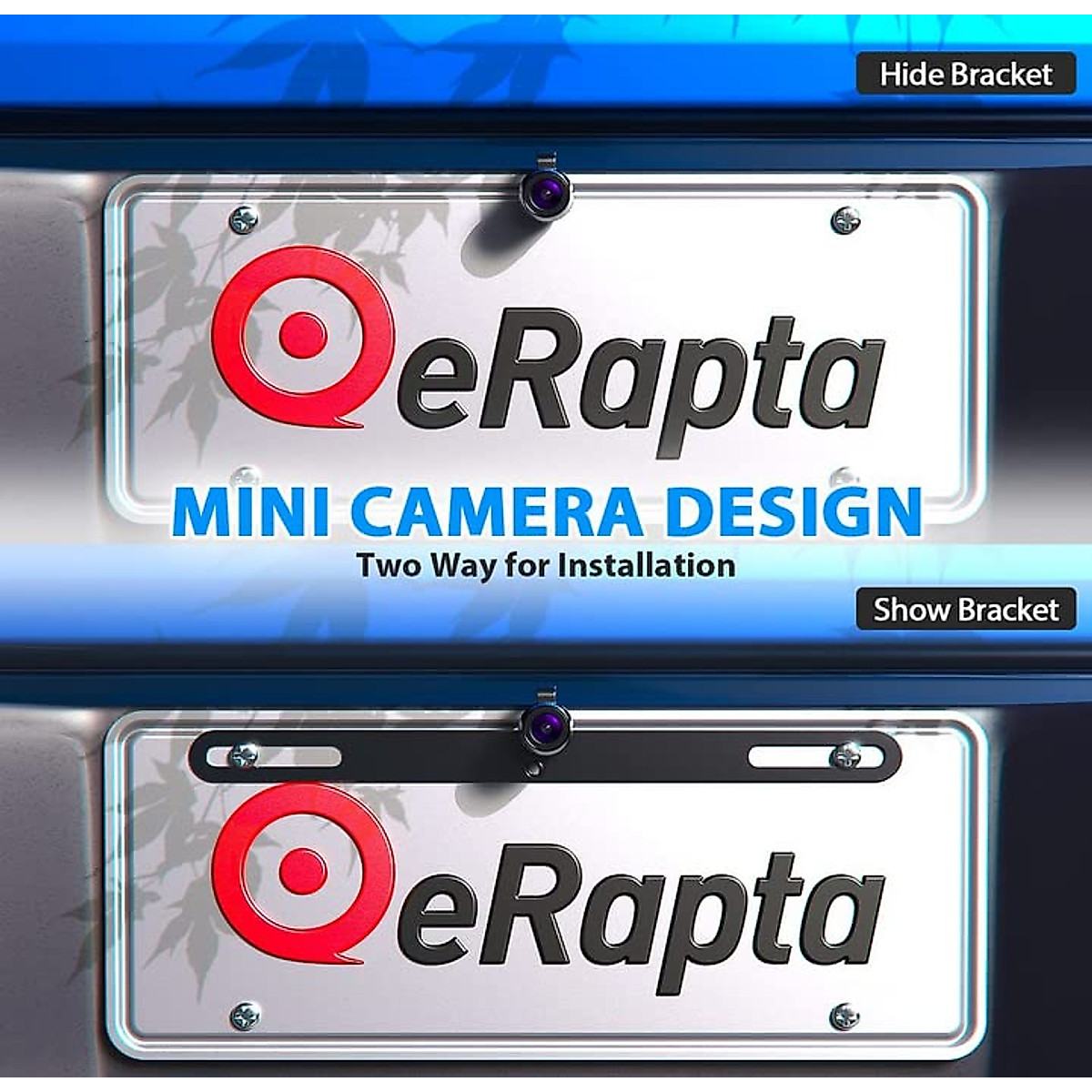 eRapta Backup Camera 720P HD License Plate Front Rear 149° Wide View Reversing Camera Starlight Night Vision Hideable Mount DIY Grid IP69 Waterproof for Automotive Car Truck SUV RV Van (T02)