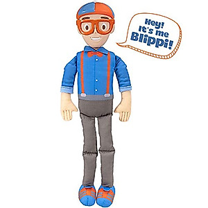 Blippi Bendable Plush Doll, 16” Tall Featuring SFX - Squeeze The Belly to Hear Classic catchphrases - Fun, Educational Toys for Babies, Toddlers, and Young Kids