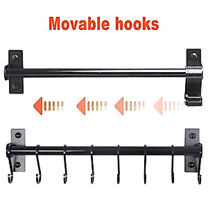 Dseap Pot Rack - Pots and Pans Hanging Rack Rail with 8 Hooks, Pot Hangers for Kitchen, Wall Mounted, Black