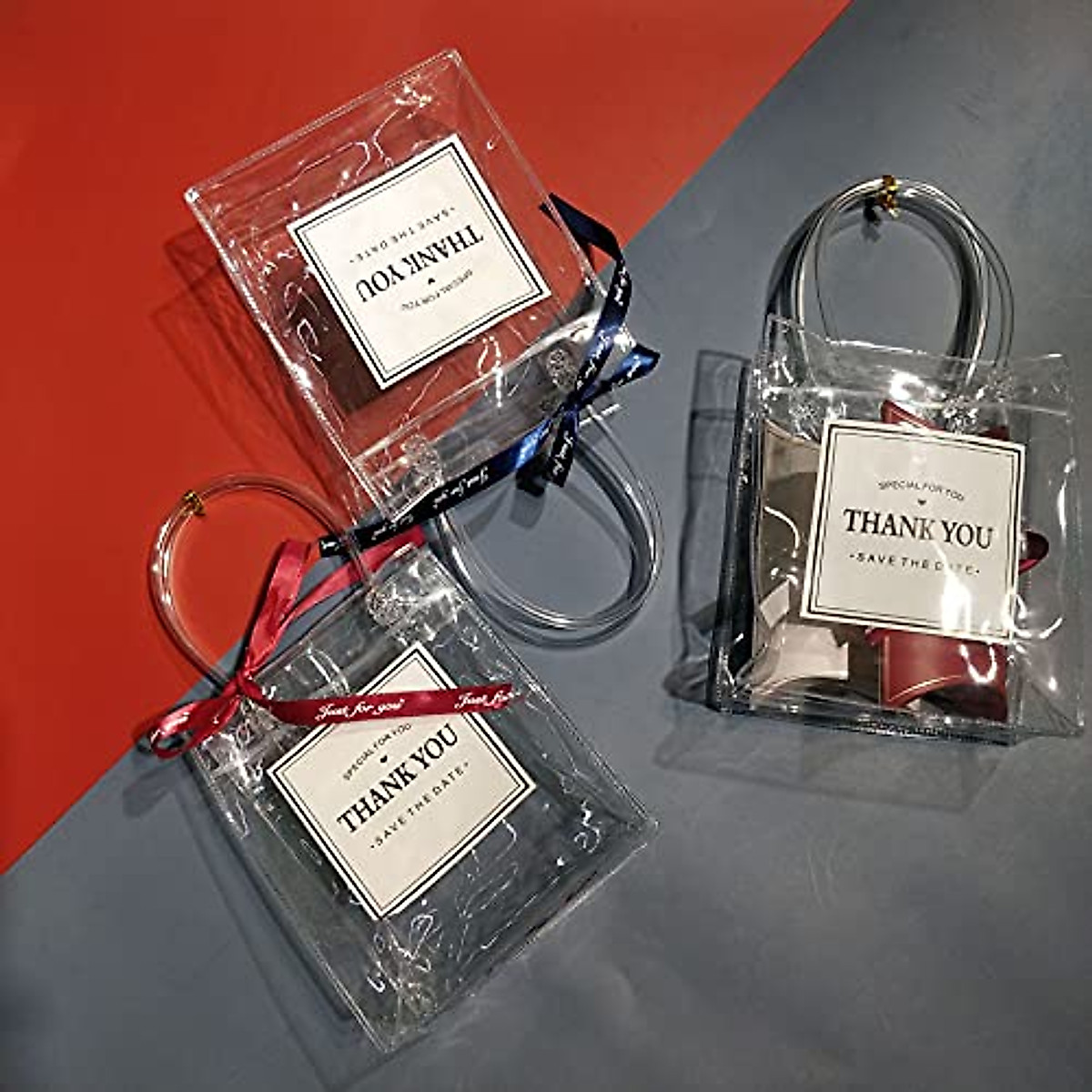 Simple polymer 5 x 2.5 x 5.9 Inch Transparent PVC Gift Wrap Bag with Handles Clear Gift Bags Transparent Shopping Tote Bags,Wedding Candy Bags, Cosmetic Handbags for Cookies, Candies,Dessert,10 Pcs