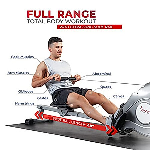 Sunny Health & Fitness Magnetic Rowing Machine Rower with LCD Monitor & Extended Slide Rail - SF-RW5515