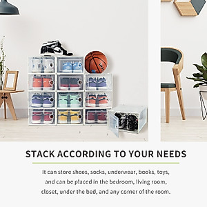 Hrrsaki 15 Pack Shoe Storage Boxes, Shoe Boxes Clear Plastic Stackable, Shoe Organizer Boxes with Front Opening Lids, Ventilation and Dust-proof, Shoe Container Boxes for Closet, Bedroom, Bathroom
