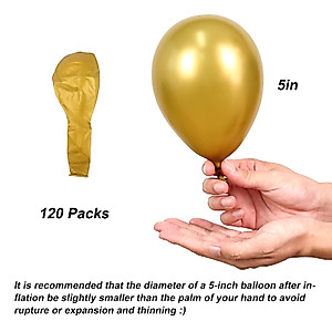 RUBFAC Gold Balloons, 120pcs 5 Inch Chrome Metallic Latex Gold Balloon for Party Supplies Birthday Anniversary Festival Baby Shower Wedding Engagement Decoration