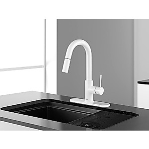 AguaStella AS59W White Bar Faucet with Pull Down Sprayer and ASD52W White Deck Plate