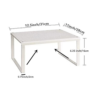 1 Pcs White Countertop Organizer,Cupboard Stand Spice Rack,Foldable Shelf Organizer 12.5x11",Steel Plate Insert & Pull-Out Organizers Stack with Screws for Cups Jars Bowl Spice Racks Kitchen Bathroom
