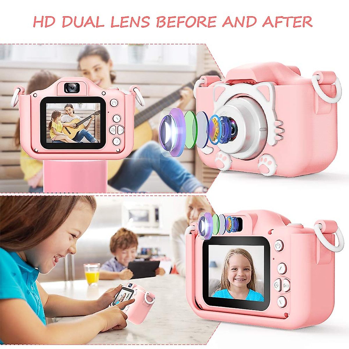 Kids Camera for Girls/Boys, 3-9 Year Old Toys for Girls/Boys, Christmas Birthday Gift for Age 6-9 Girls/Boys Kids Digital Dual Camera, Selfie Camera for Kids, 32GB Memory Card