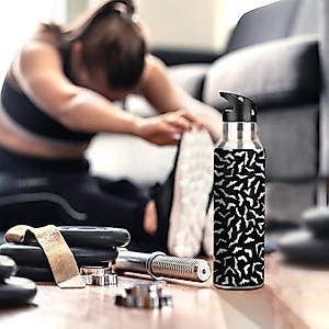 Bats Black Water Bottle 20 oz Insulated Thermos With Lid Stainless Steel Bottle Circle Sports Water Bottles Keep Hot Cold Leakproof Vacuum Water Flask