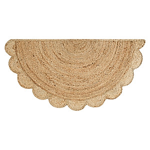 RIANGI Jute Rug 1.5 X 3 Feet - Natural Fiber Braided Rugs, Half Circle Boho Kitchen Rug, Bathroom, and Entryway - Indoor Rugs for Entryway, Small Boho Area Entry Rugs, Scalloped Rug 1.5x3 Ft