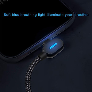 LED iPhone Charger Cable 10 FT 3Pack Right Angle Lightning Cable 90 Degree Nylon Braided Charging Cord Gaming USB Charging/Sync Compatible with iPhone 13 12 11 Pro XS MAX XR X 8 7 6S Plus SE iPad