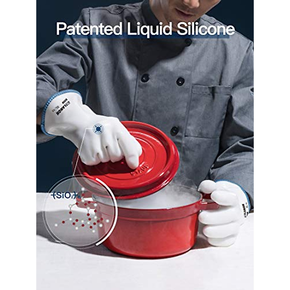 Wahoo Liquid Silicone Smoker Oven Gloves, Food-Contact Grade, Heat Resistant Gloves for Cooking, Grilling, Baking, White, XL/10