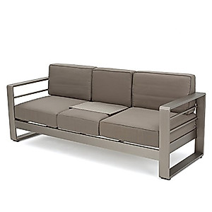 Christopher Knight Home Nicole Outdoor 7-Seater Patio Sofa Set with Coffee Table, Silver + Khaki