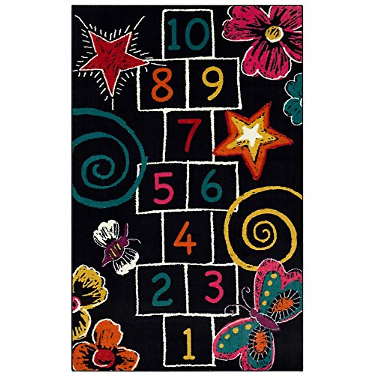 Mohawk Home Playroom Kids ,Hopscotch Chalk Black (5' x 8')