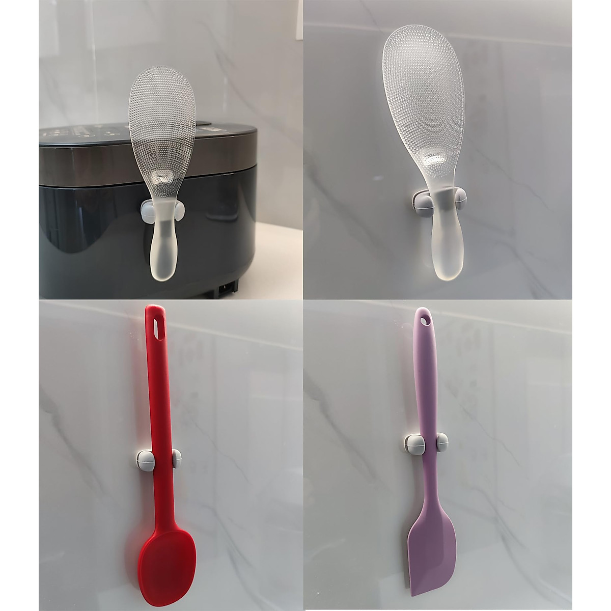 MXY Rice Spoon Holder Self-adhesive Rice Scoop Holder Rice Cooker Spoon Holders Adsorb on Rice Cooker or Smooth Surface Strong Sticky Spoon Storage Stand for Rice Spoon Scooper Spatula
