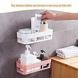 2 Pack Bathroom Seamless Shelf Punch Free Shower Caddy Bathroom Suction Corner Storage Box Drill Free Removable Plastic Shower Rack Kitchen Storage Basket
