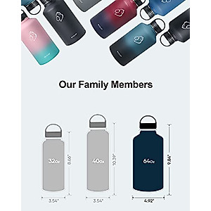 BUZIO Insulated Water Bottle 64 oz with Straw Lid (3 Lids), 64oz Stainless Steel Water Bottle Half Gallon Jug Flask, Double Wall Vacuum Sports Thermo Mug, Cold Hot Hydro Metal Canteen, Indigo Black