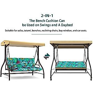 Zacammy Swing Replacement Seat Cushions, 2-3 Seater Bench Cushions for Outdoor Furnitur with Backrest, Garden Recliner Seat Cushions Waterproof Sofa Pads (Green Flowers 60x40in)