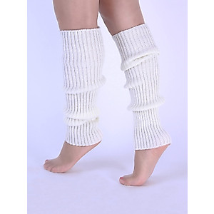 Verdusa Women's Solid Rib Knit Leg Warmers White one-size