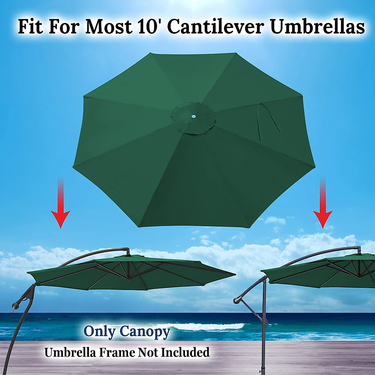 Benefit-USA Replacement Umbrella Canopy for 10ft 8 ribs cantilever hang patio umbrella (Canopy Only) (Green)