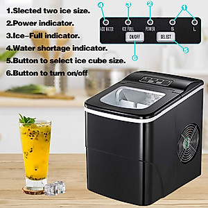 Electactic Ice Maker Machine for Countertop, 26Lbs/24H Portable Electric Ice Makers, Compact Ice Cube Maker with Ice Scoop and Basket 9 Cubes Ready in 6-8 Minutes,Ice Making Machine for Home(Black)