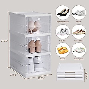 Plastic Storage Bins with Lids - Shoe Storage Shoe Organizer Shoe box Sneaker Storage Collapsible Storage bins Stackable Storage Totes Storage Container for Organizing Foldable Storage Bins (3 Layers)