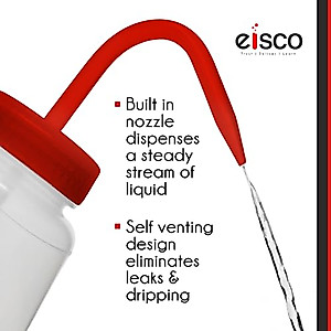 EISCO Wash Bottle for Acetone, 500ml - Labeled with Color Coded Chemical & Safety Information (4 Colors) - Wide Mouth, Self Venting, Low Density Polyethylene Labs