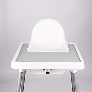 High Chair Placemat, Durable High Chair Placemat Silicone, Clean and Hygienic, Suitable for IKEA Antilop Highchai, for Toddlers and Babies (Light Gray)