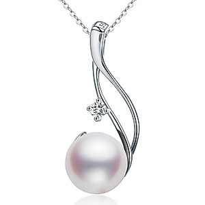 CHAULRI Genuine Premium AAA Top Grade 9-10mm Cultured White Pearl Pendant Necklace 18K Gold Plated 925 Silver - Gifts for Women for Her Wife Mom Daughter (White, gold-plated-silver)