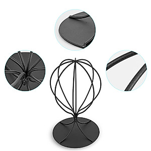 bjewego Black Hat Display Stand - Set of 2 Stylish Women Closet Hat Rack - Sturdy Metal Hat and Wig Holder - Stable Base, Matte Black Finish - Modern Free Standing Table Fedora or Baseball Cap Form