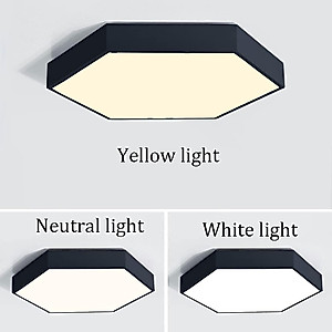OJRGG LED Ceiling Lamp Metal Hexagon Flush Mount Ceiling Light Three-Color Dimming Ceiling Light Fixture for Living Room Bedroom Dining Room Kitchen Hallway Entry Foyer Pendant Lamp(40cm)