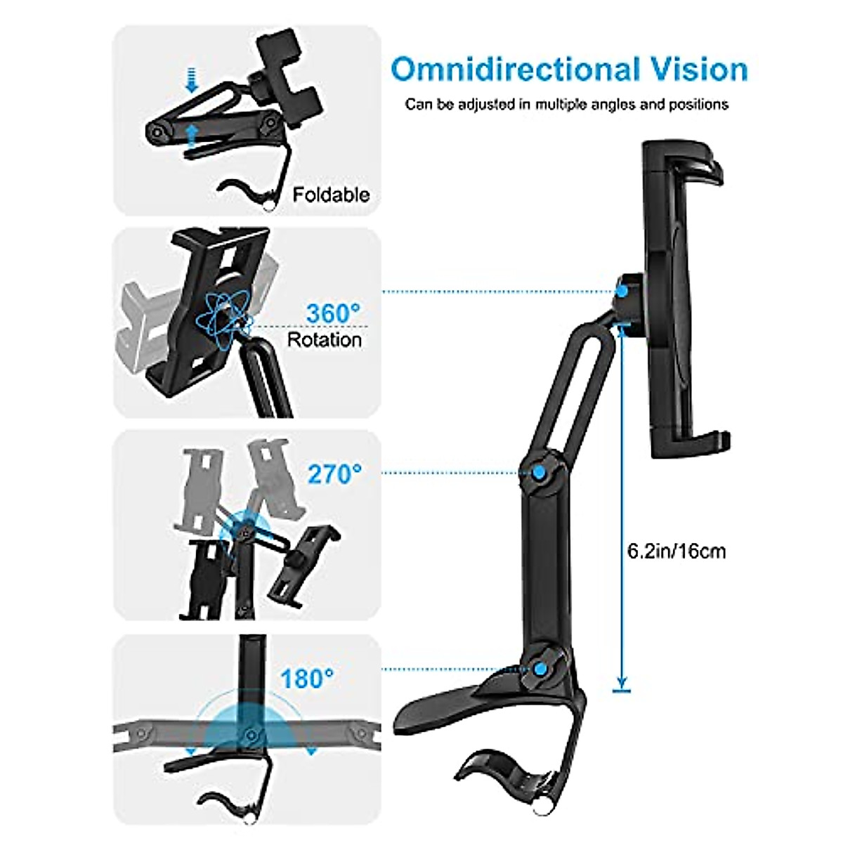 Dashboard Clip Car Phone Mount, woleyi Car Sun Visor & Rearview Mirror Clamp Phone Tablet Holder with Adjustable Arm for iPhone 13 Pro Max 12 11 XS XR X 8 7 6, iPad, More 4-11" Cell Phones and Tablets
