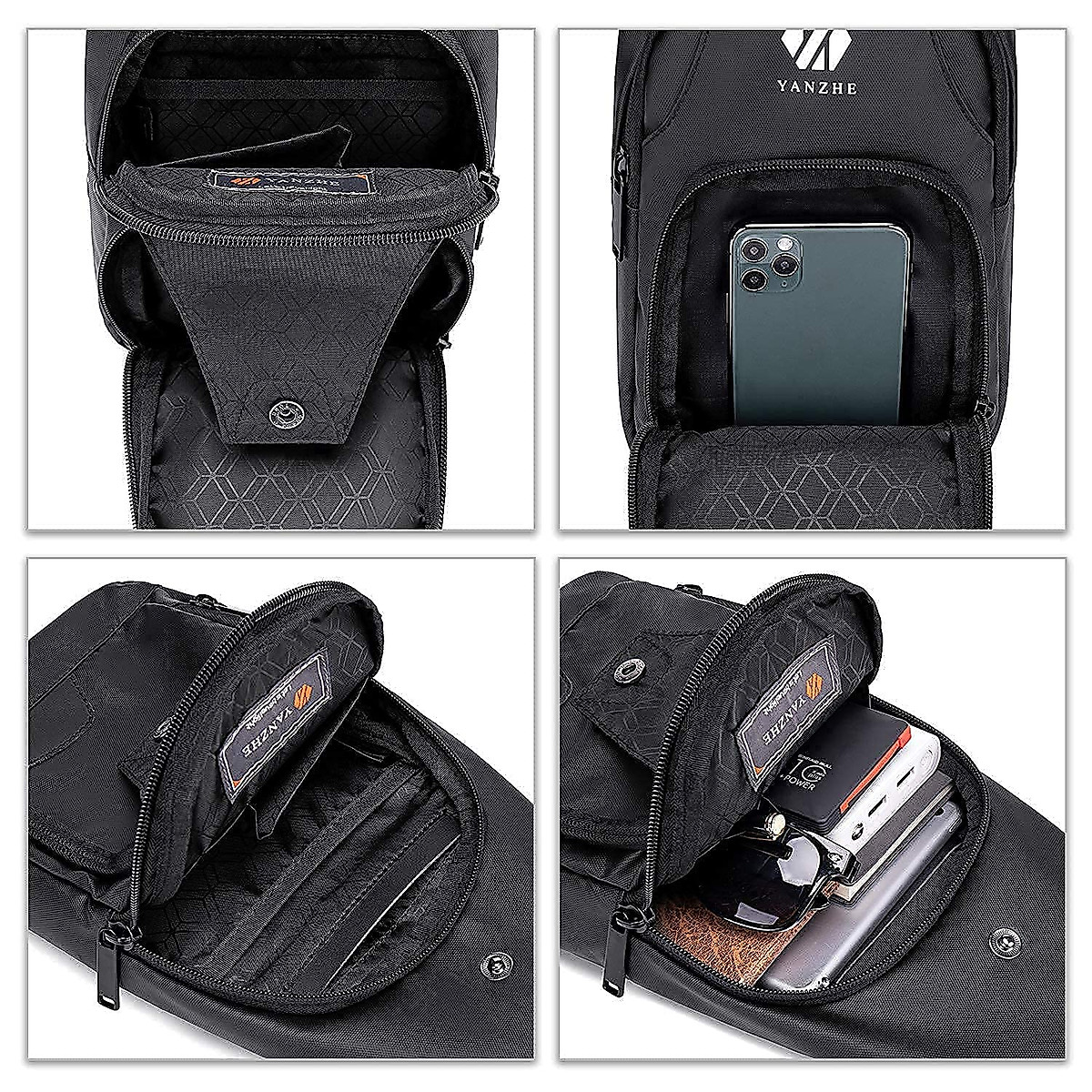 YANZHE Sling Bag, Waterproof Sling Bag for Men, Multipurpose Crossbody Bag Men for Hiking, Casual Lightweight Chest Bag for Men/Women(Matte black)