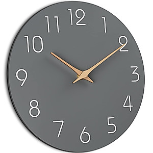 Mosewa Wall Clock Silent Non-Ticking Wall Clocks Battery Operated - 10 Inch Wood Modern Simple Clock Decorative for Kitchen, Bedroom, Bathroom, Office, Living room (Gray)