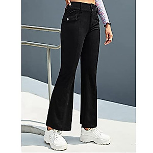 Women Bell Bottom Corduroy Pants High Waist Black Bootcut Flare Leg Palazzo Pants Trousers