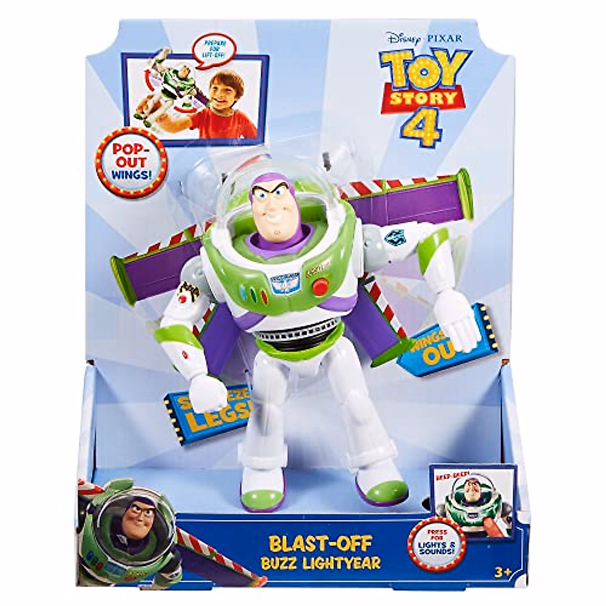 Disney Pixar Toy Story 4 Blast-Off Buzz Lightyear Figure, 7 in / 17.78 cm-Tall, with Lights, Phrases, Sounds and Pop-Out Wings, Gift for Kids 3 Years and Older [Amazon Exclusive]