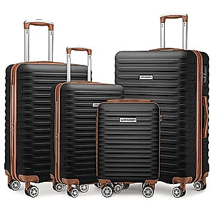 LARVENDER Luggage Sets 4 Piece, Expandable(Only 24"&28") ABS Suitcase with 360° Spinner Wheels, Durable Luggage Sets Clearance Carry On Luggage Suitcase Set For Women Men, Black