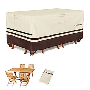 Velway Patio Furniture Covers Waterproof Outdoor Table Cover with Seam Taped, 67" Lx37 Wx28 H Patio Table and Chair Cover Tear-Resistant Rectangular Windproof with Air Vents & Adjustable Fasteners