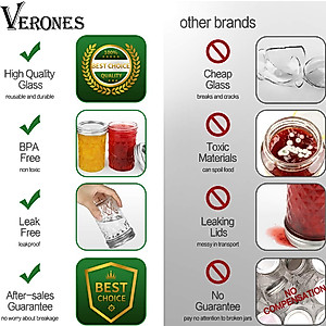 VERONES Mason Jars 8 OZ, 8 OZ Canning Jars Jelly Jars With Regular Lids, Ideal for Jam, Honey, Wedding Favors, Shower Favors, 15 PACK